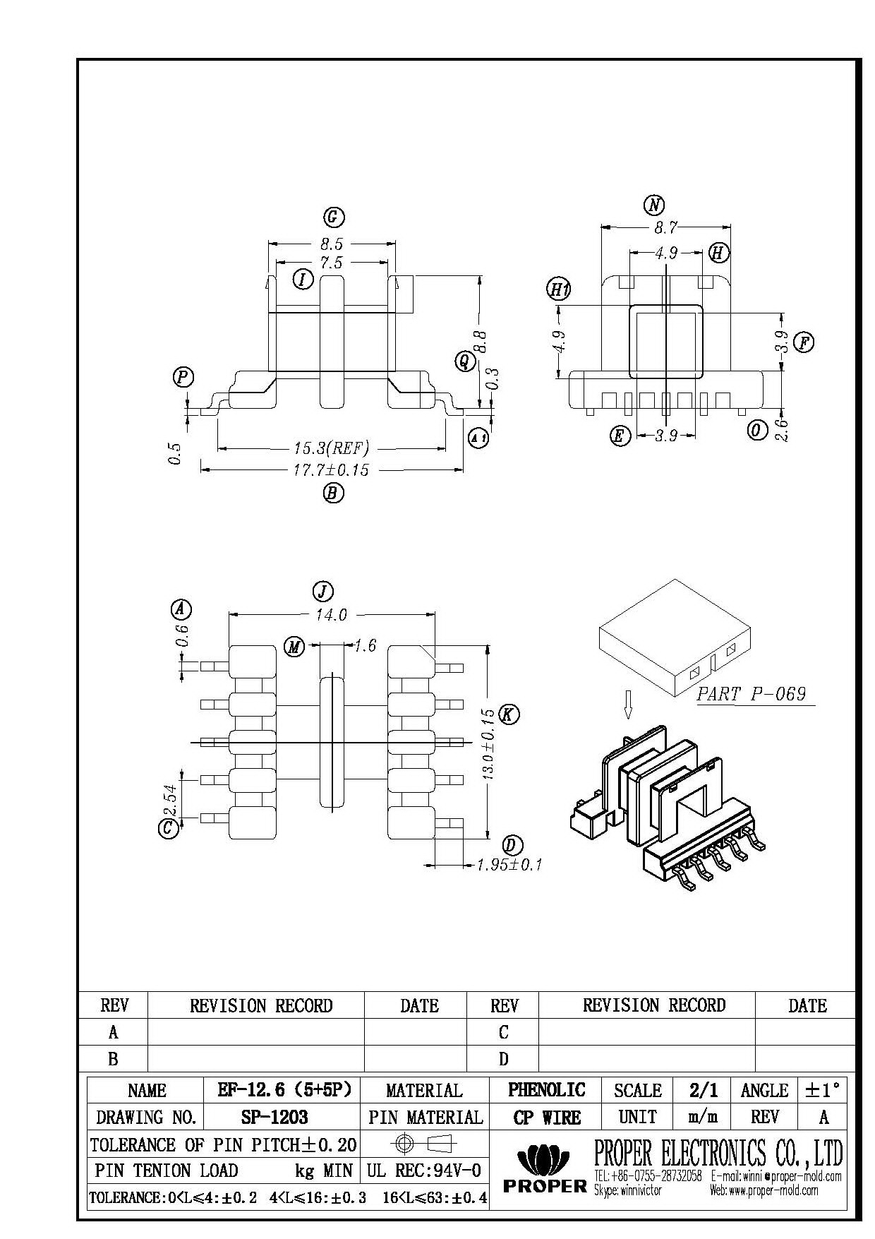 SP-1203(SMD EF12.6 5+5P) - Transformer Bobbin,Clamp,Coil Frame,Hardware SMD