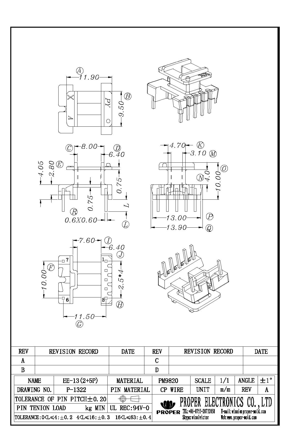 P-1322(EE13 2+5P-V) - Transformer Bobbin,Clamp,Coil Frame,Hardware SMD ...