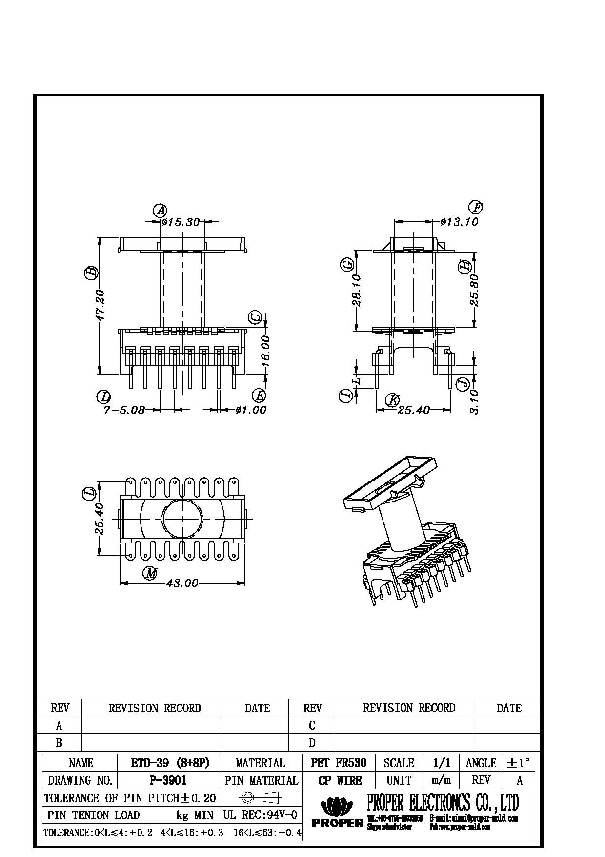P-3901(ETD39 8+8P-V) - Transformer Bobbin,Clamp,Coil Frame,Hardware SMD ...