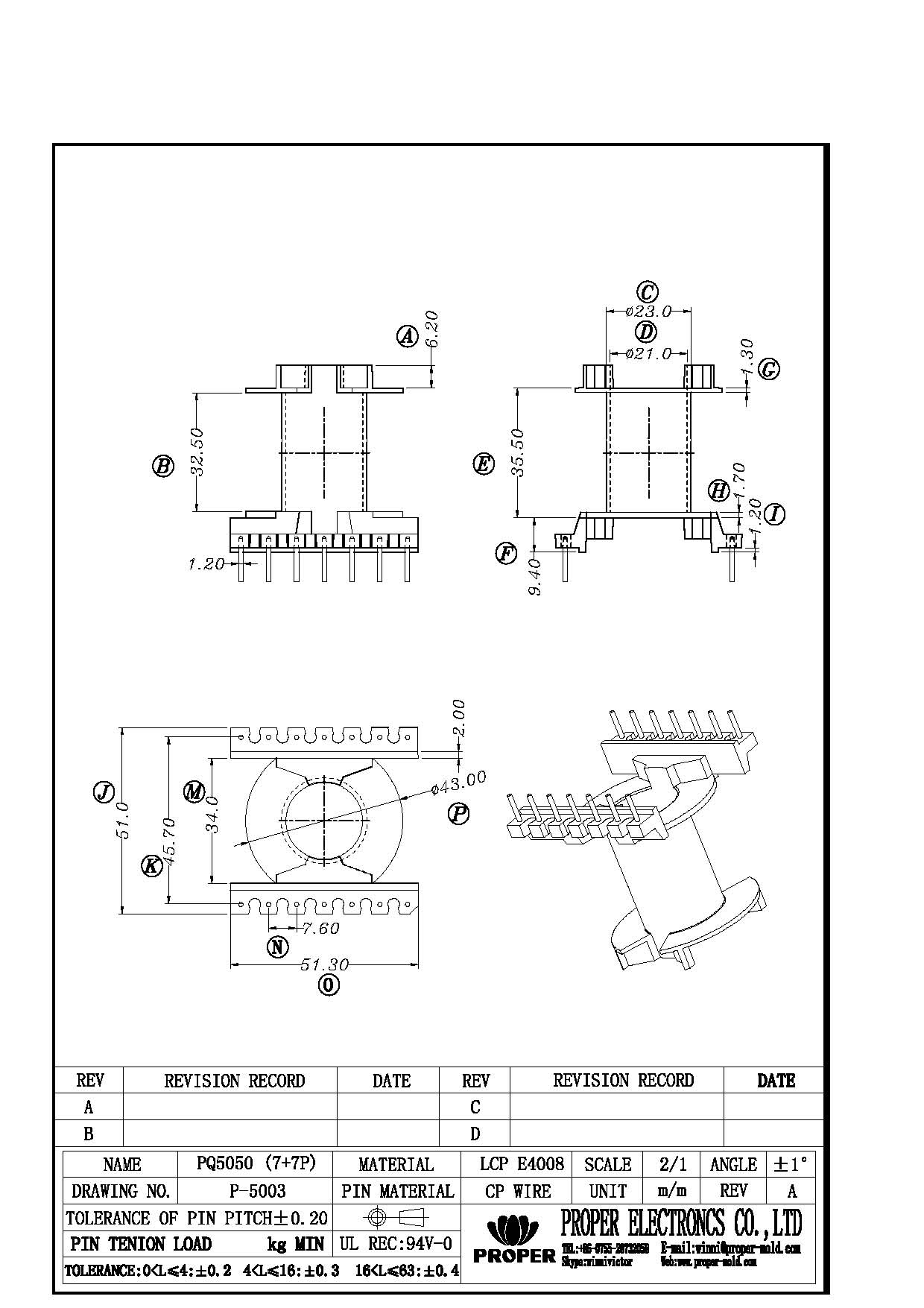 P-5003(PQ5050 7+7P) - Transformer Bobbin,Clamp,Coil Frame,Hardware SMD ...