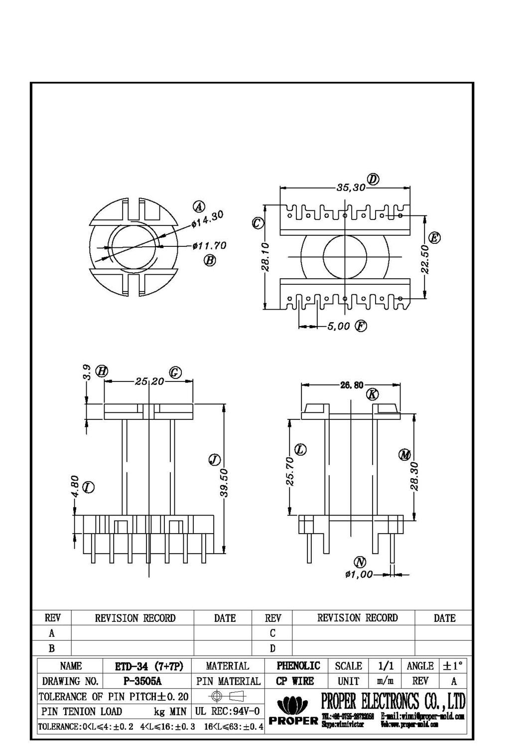 P-3205(PQ3230 BOBBIN) - Transformer Bobbin,Clamp,Coil Frame,Hardware SMD - Transformer Bobbin ...