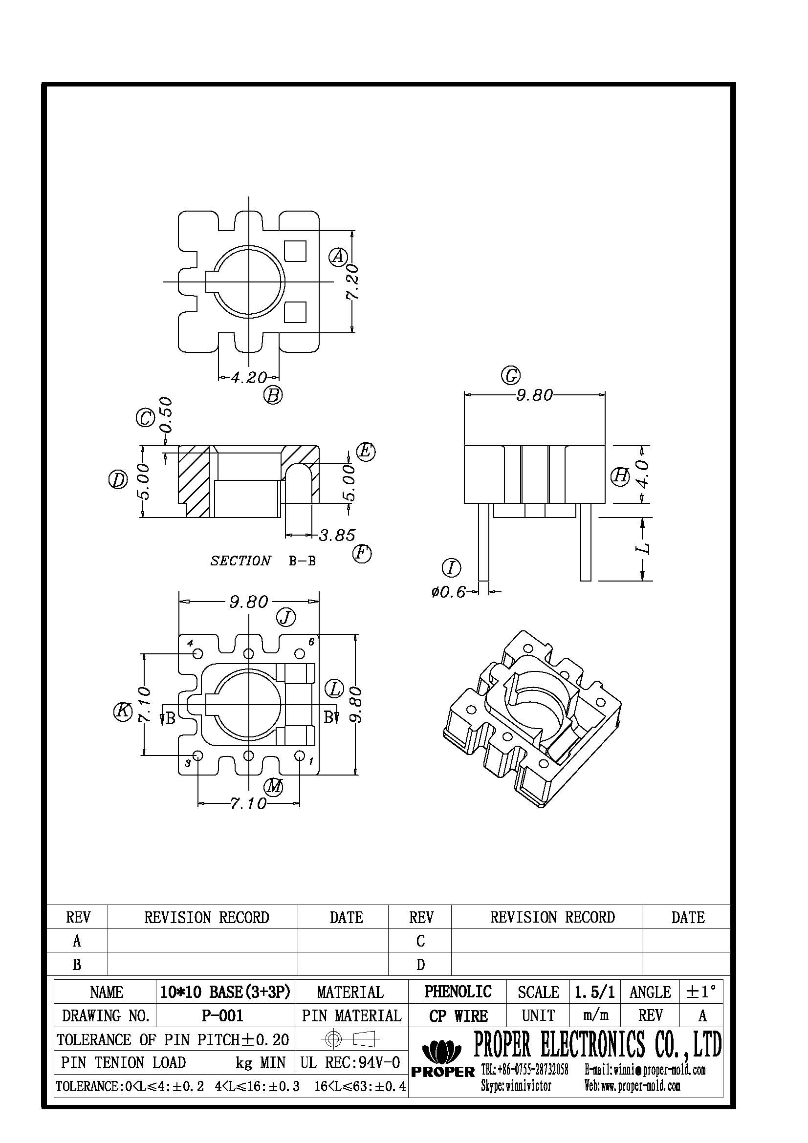 P-001 10x10 Base(3+3P) - Transformer Bobbin,Clamp,Coil Frame,Hardware ...