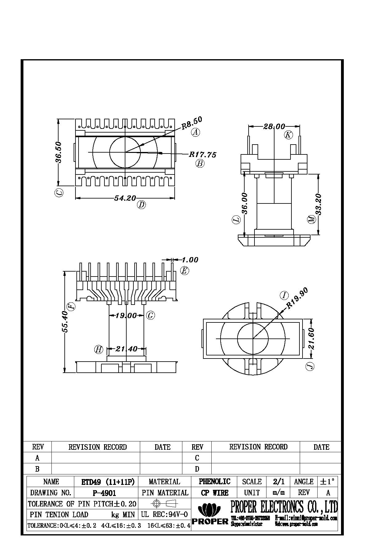 P-4901(ETD49 11+11P-H) - Transformer Bobbin,Clamp,Coil Frame,Hardware ...