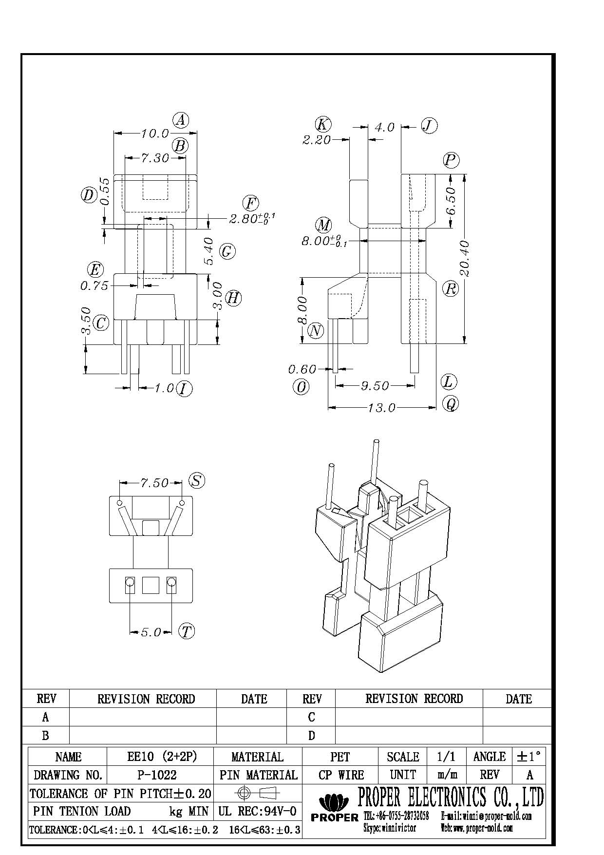 P-1022(EE10 2+2P V) - Transformer Bobbin,Clamp,Coil Frame,Hardware SMD ...