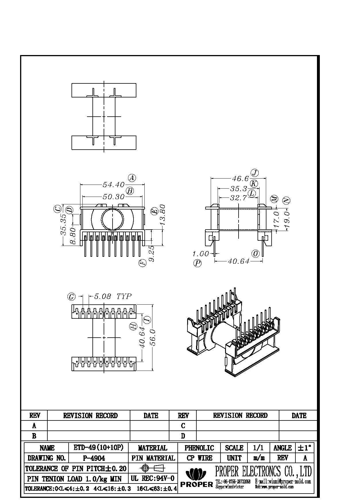 P-4904(ETD49 10+10P-H) - Transformer Bobbin,Clamp,Coil Frame,Hardware ...