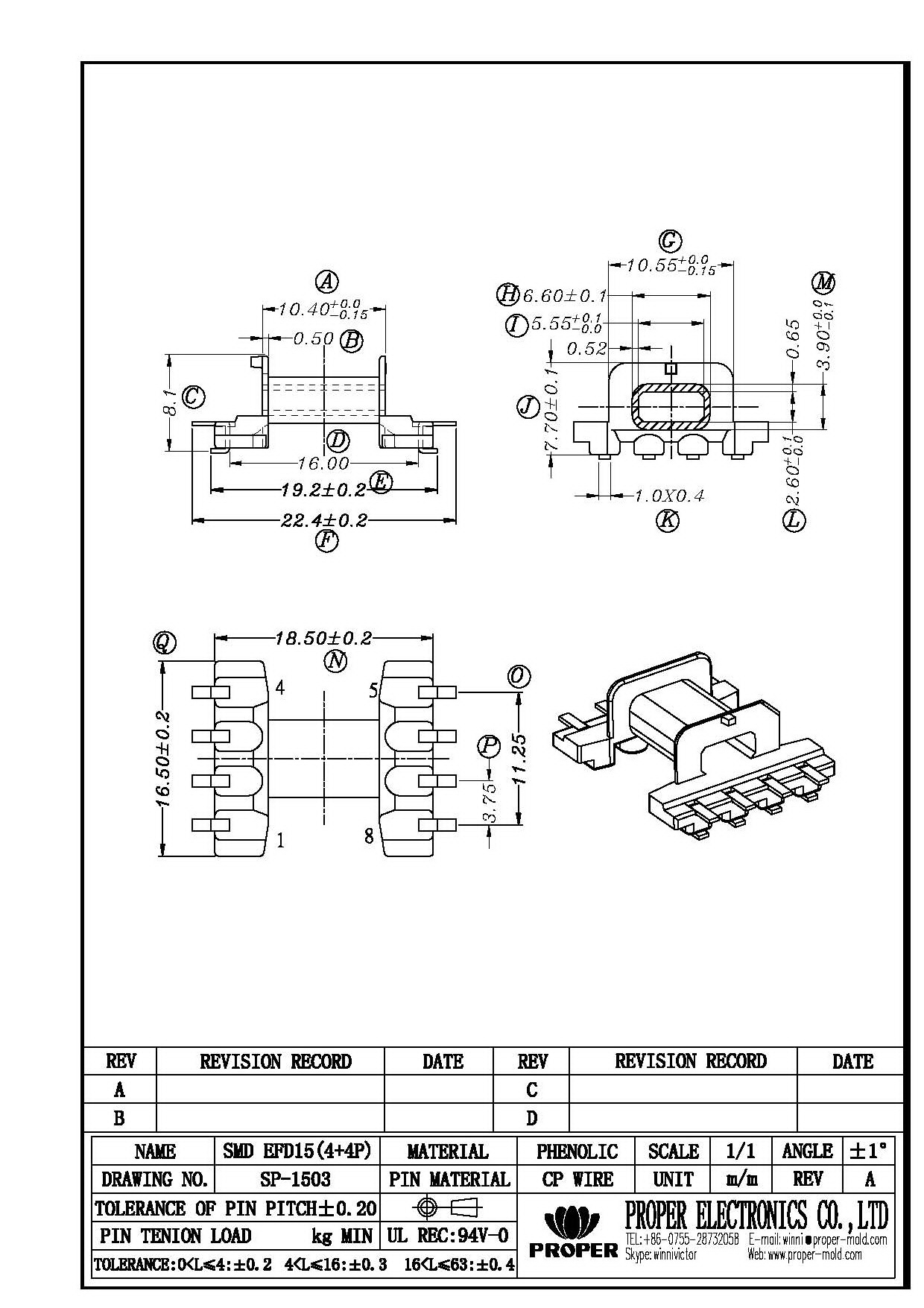 SP-1503(SMD EFD15 4+4P) - Transformer Bobbin,Clamp,Coil Frame,Hardware SMD - Transformer Bobbin ...