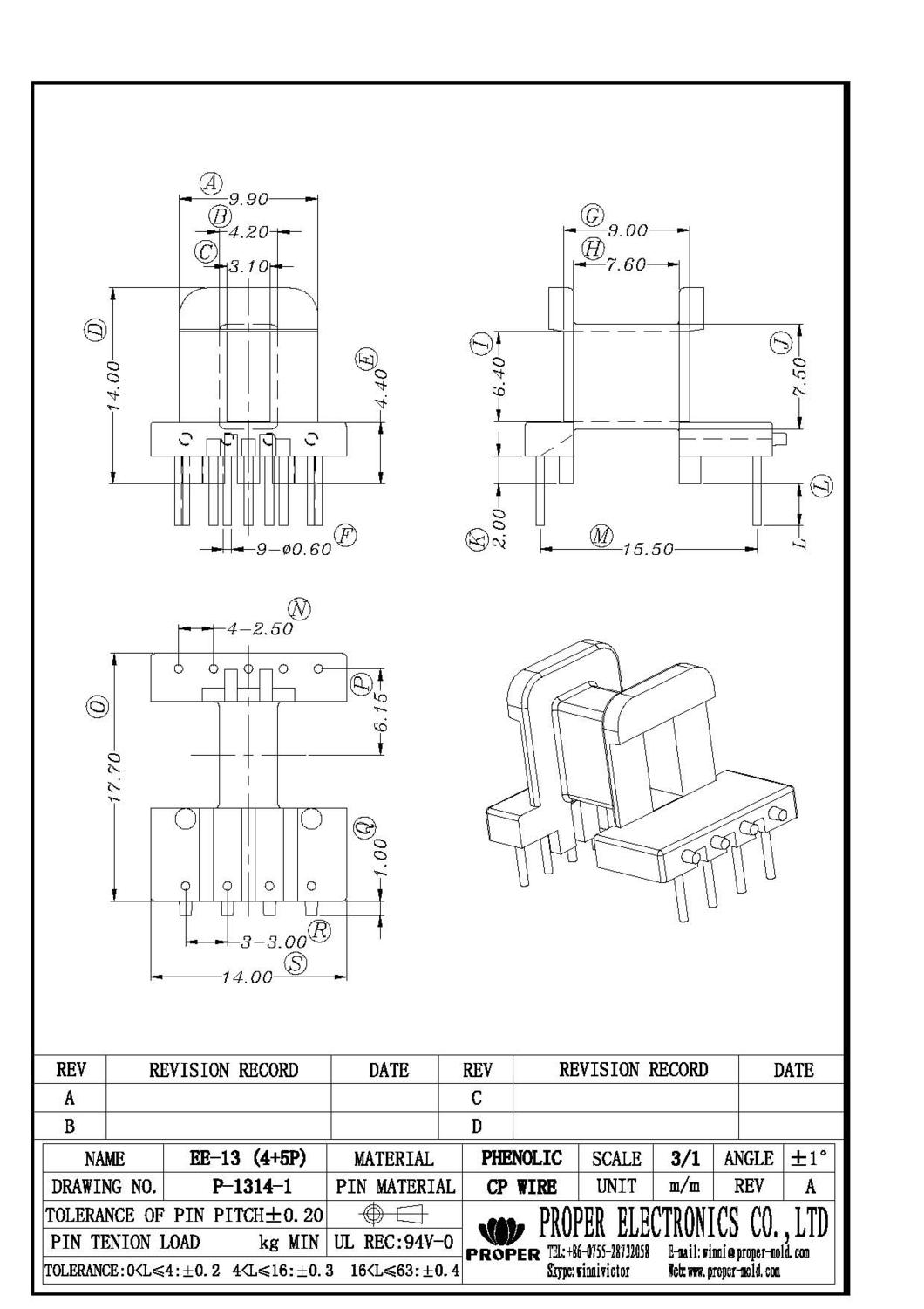 P-1314(EE13 4+5P-H) - Transformer Bobbin,Clamp,Coil Frame,Hardware SMD ...