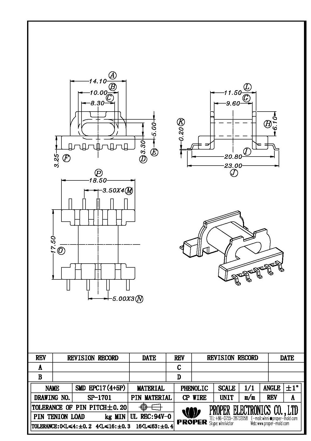 SP-1701(SMD EPC17 5+4P) - Transformer Bobbin,Clamp,Coil Frame,Hardware SMD - Transformer Bobbin ...