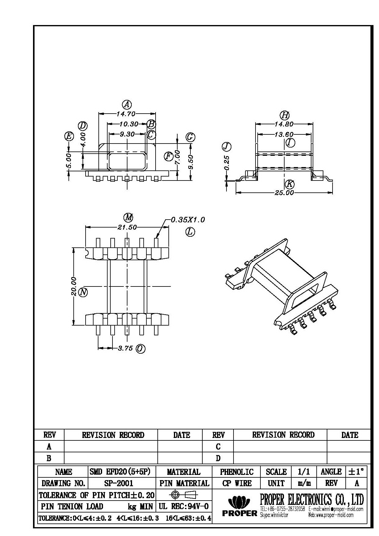 SP-2001(SMD EFD20 5+5P) - Transformer Bobbin,Clamp,Coil Frame,Hardware SMD - Transformer Bobbin ...