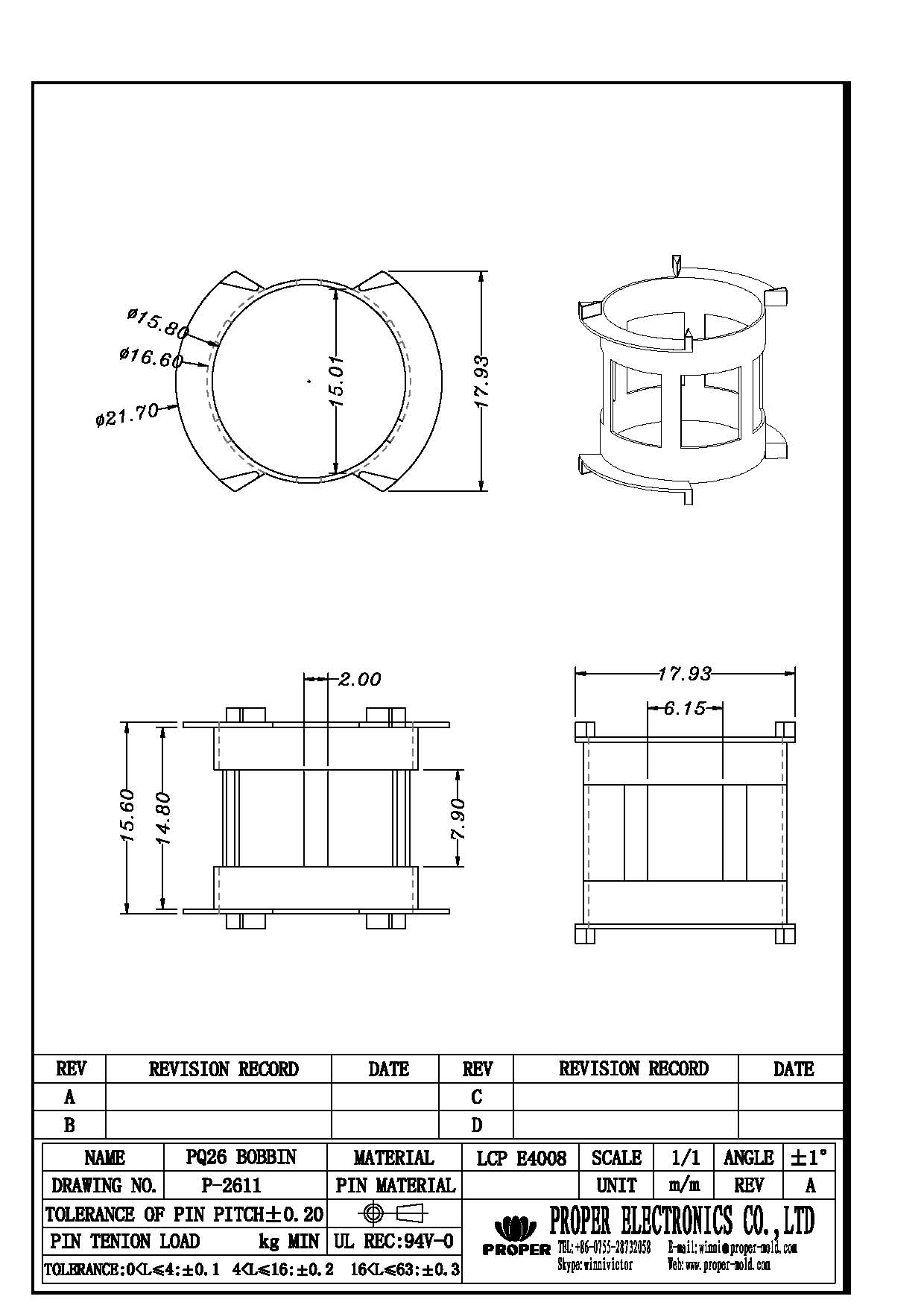 P-2612 PQ26 BOBBIN - Transformer Bobbin,Clamp,Coil Frame,Hardware SMD ...