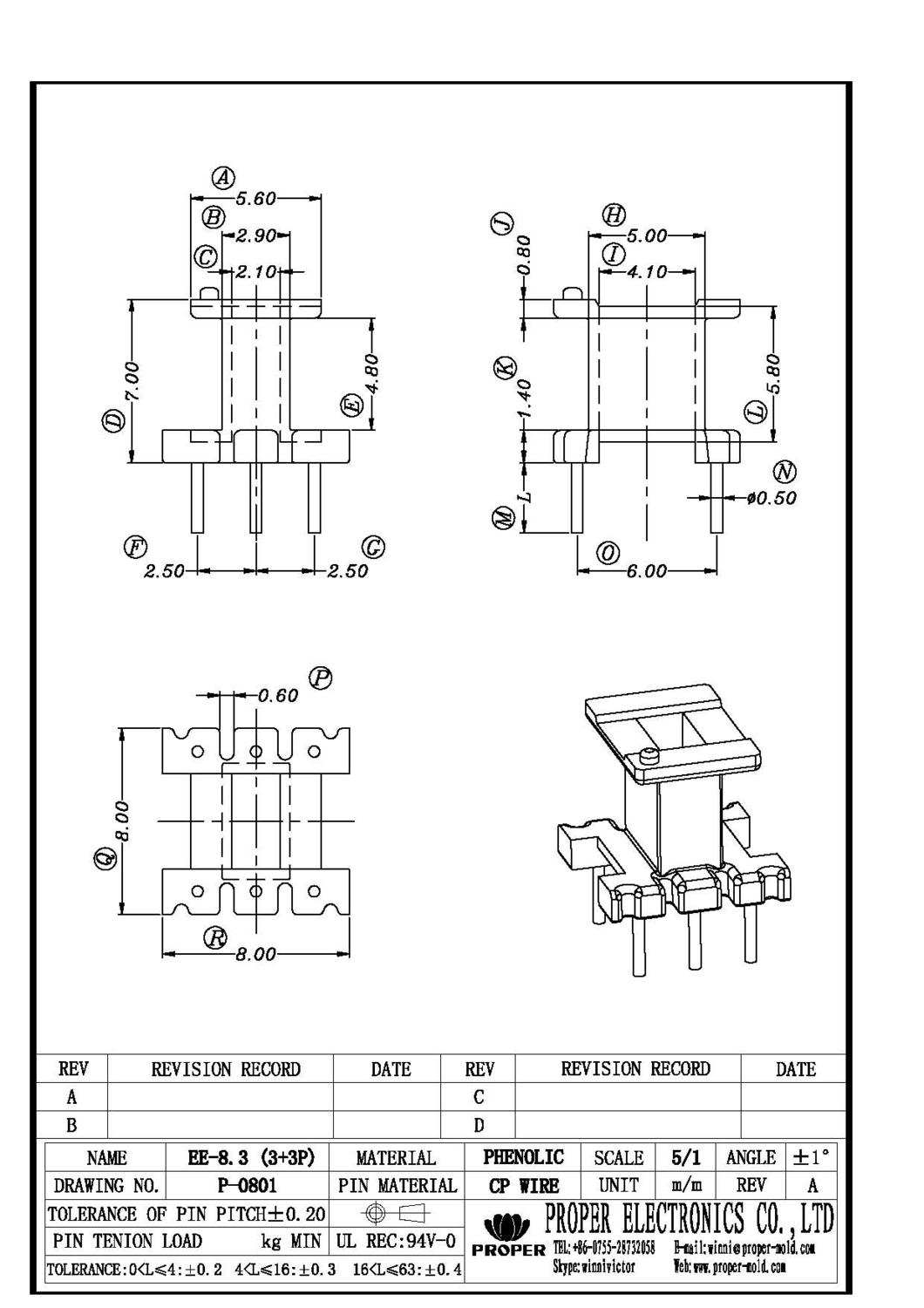 P-0801(V EE8.3 3+3P) - Transformer Bobbin,Clamp,Coil Frame,Hardware SMD ...
