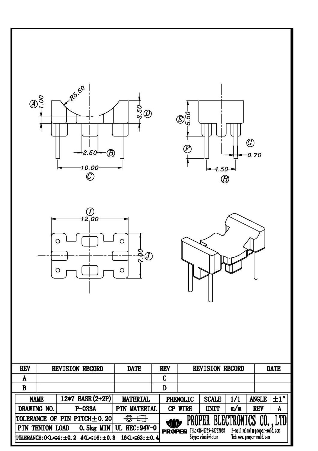 P-033 12x7 Base(2+2P) - Transformer Bobbin,Clamp,Coil Frame,Hardware ...