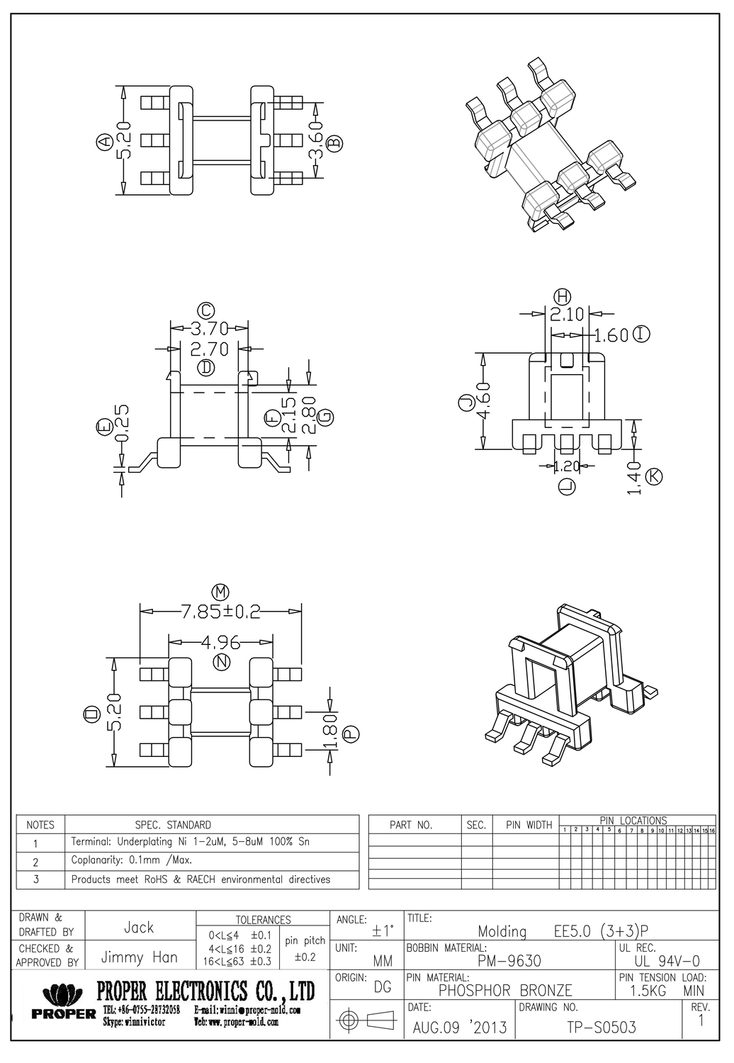 P-S0503 EE5.0 3+3P - Transformer Bobbin,Clamp,Coil Frame,Hardware SMD ...