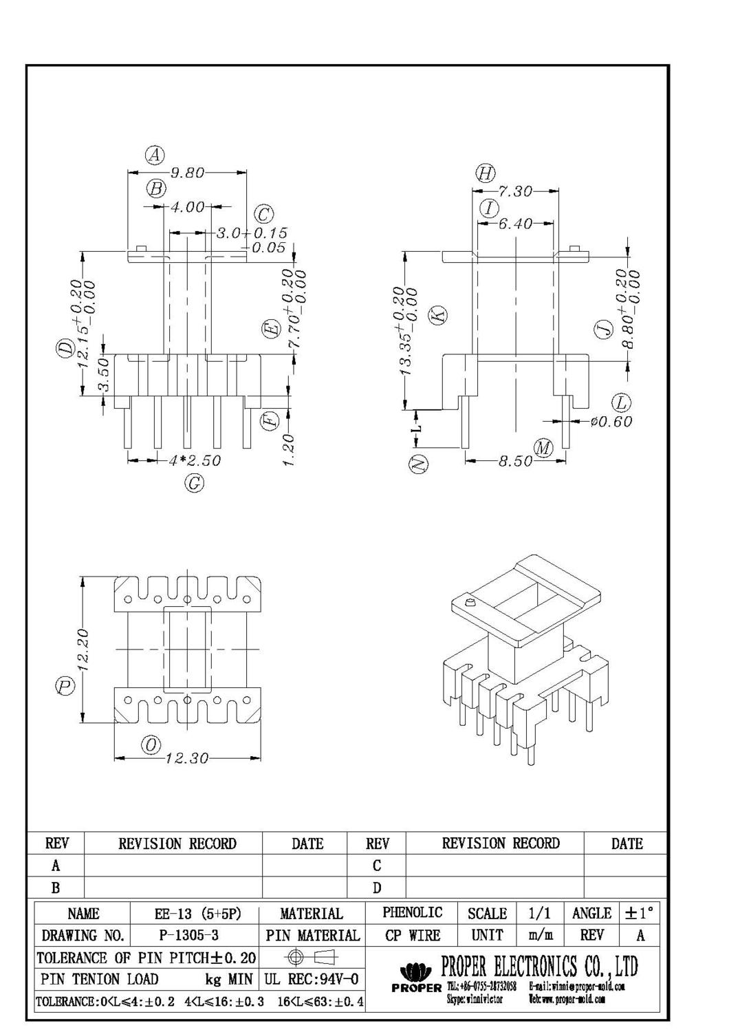 P-1305 (EE13 5+5P V) - Transformer Bobbin,Clamp,Coil Frame,Hardware SMD ...