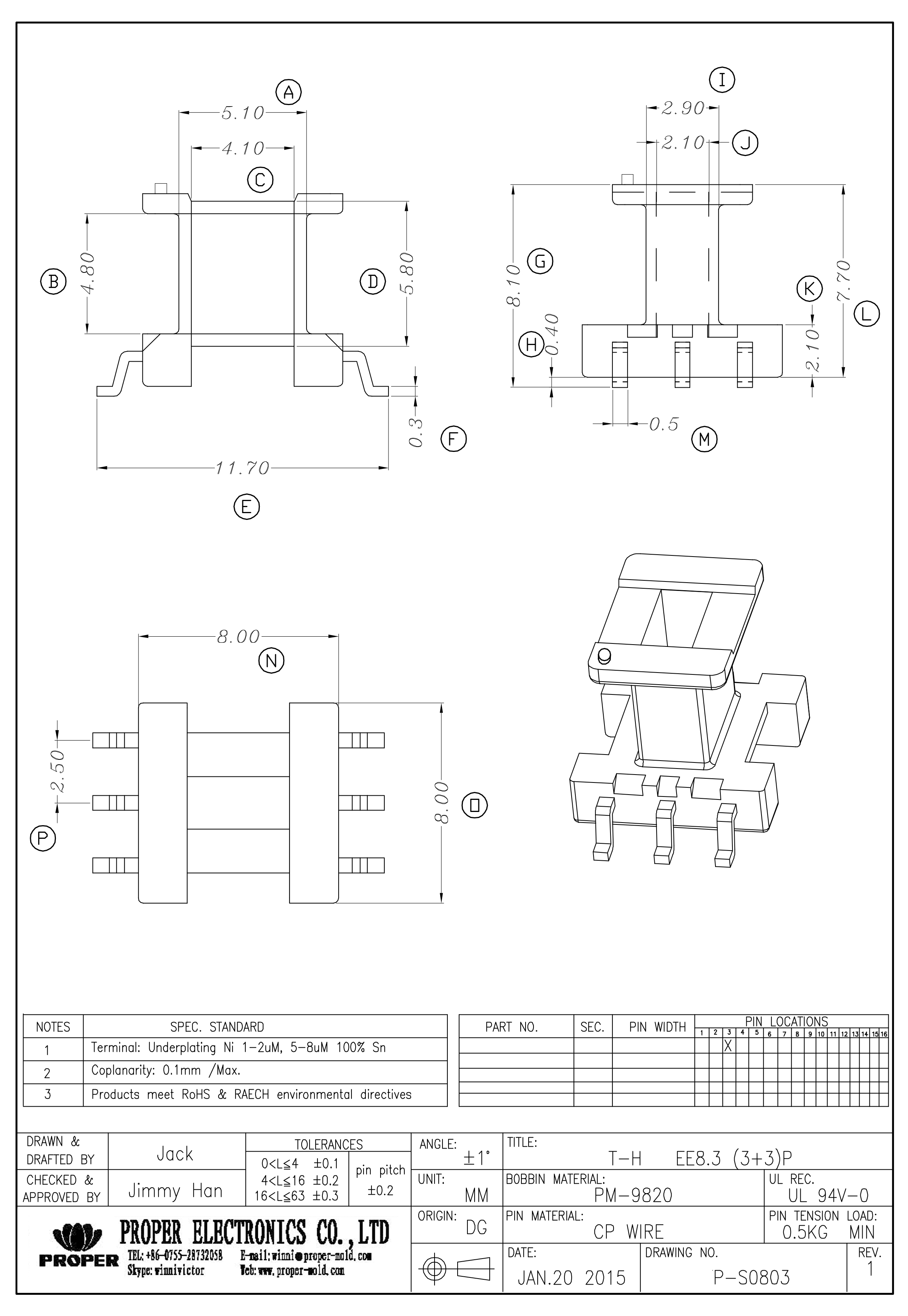 P-S0803 EE8.3 3+3P - Transformer Bobbin,Clamp,Coil Frame,Hardware SMD ...