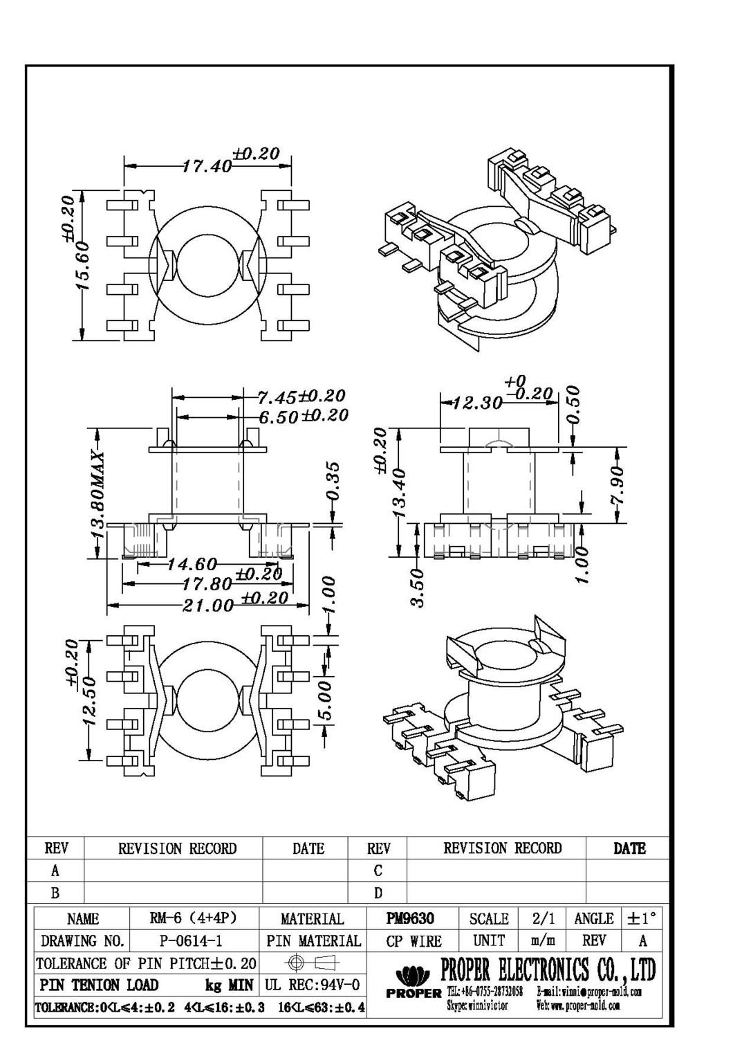 P-0614( SMD RM6 4+4P) - Transformer Bobbin,Clamp,Coil Frame,Hardware ...