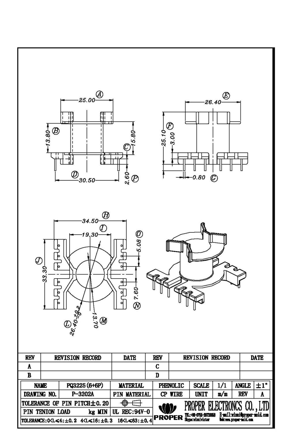 P-3202(PQ3225 6+6P-V) - Transformer Bobbin,Clamp,Coil Frame,Hardware SMD - Transformer Bobbin ...