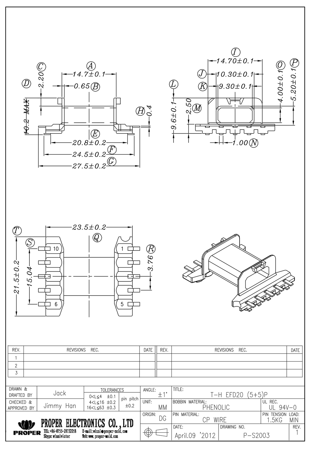 P-S2003 EFD20 5+5P - Transformer Bobbin,Clamp,Coil Frame,Hardware SMD - Transformer Bobbin,Coil ...