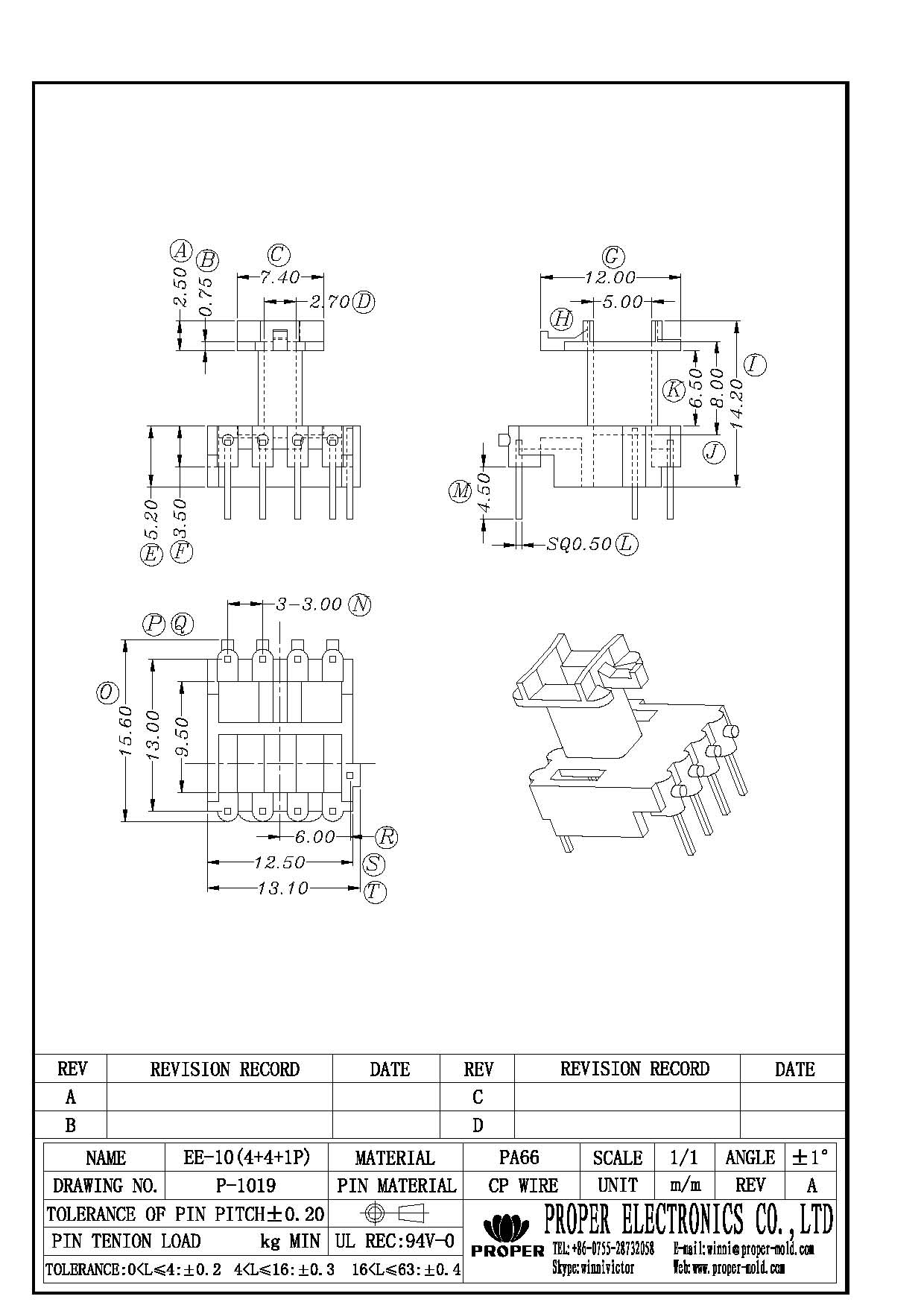 P-1019(EE10 4+4+1P-V) - Transformer Bobbin,Clamp,Coil Frame,Hardware ...