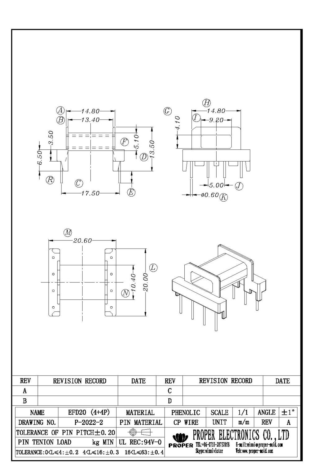 P-2022(EFD20 4+4P H) - Transformer Bobbin,Clamp,Coil Frame,Hardware SMD ...
