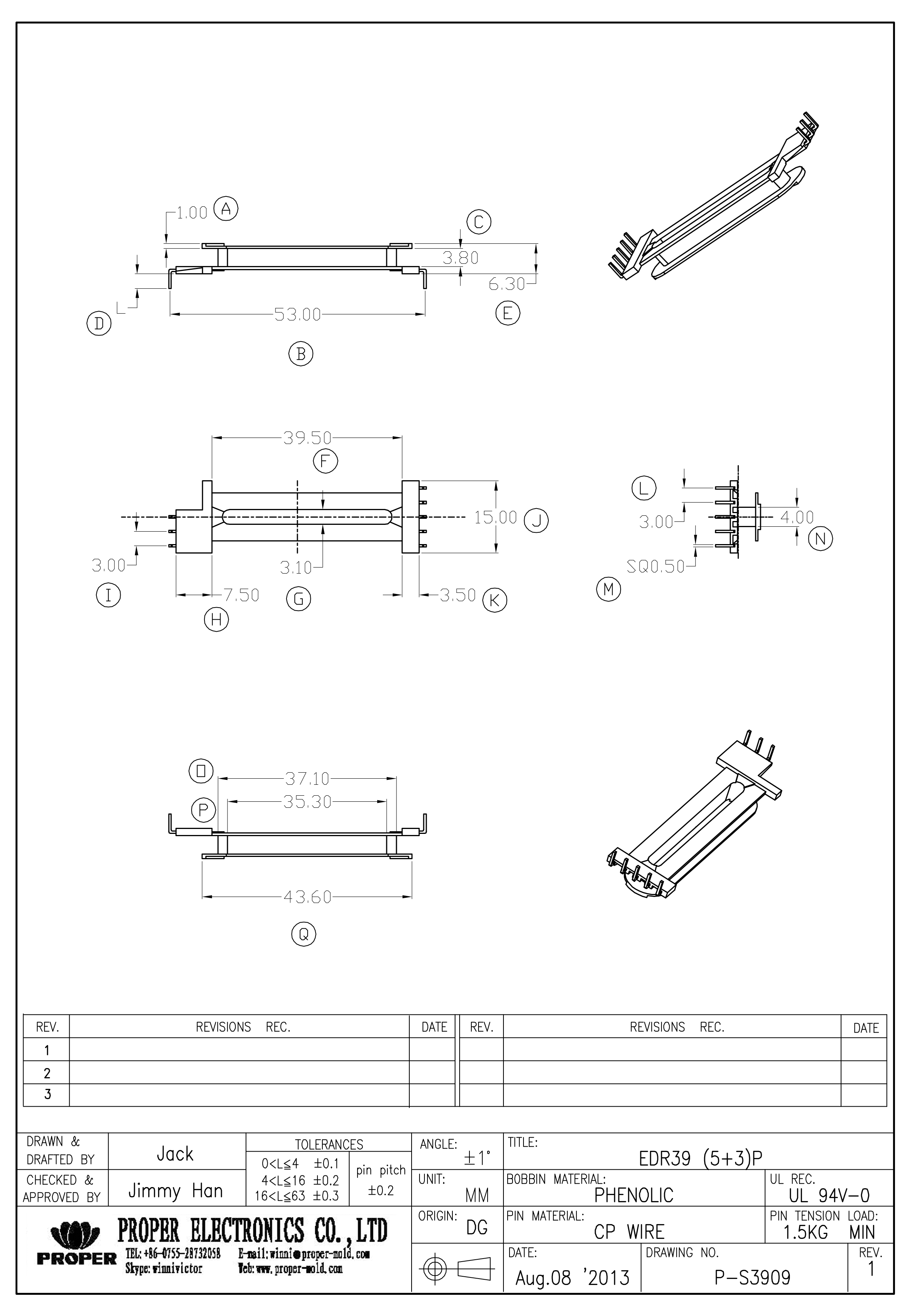 P-S3909 EDR39 (5+3P) - Transformer Bobbin,Clamp,Coil Frame,Hardware SMD ...