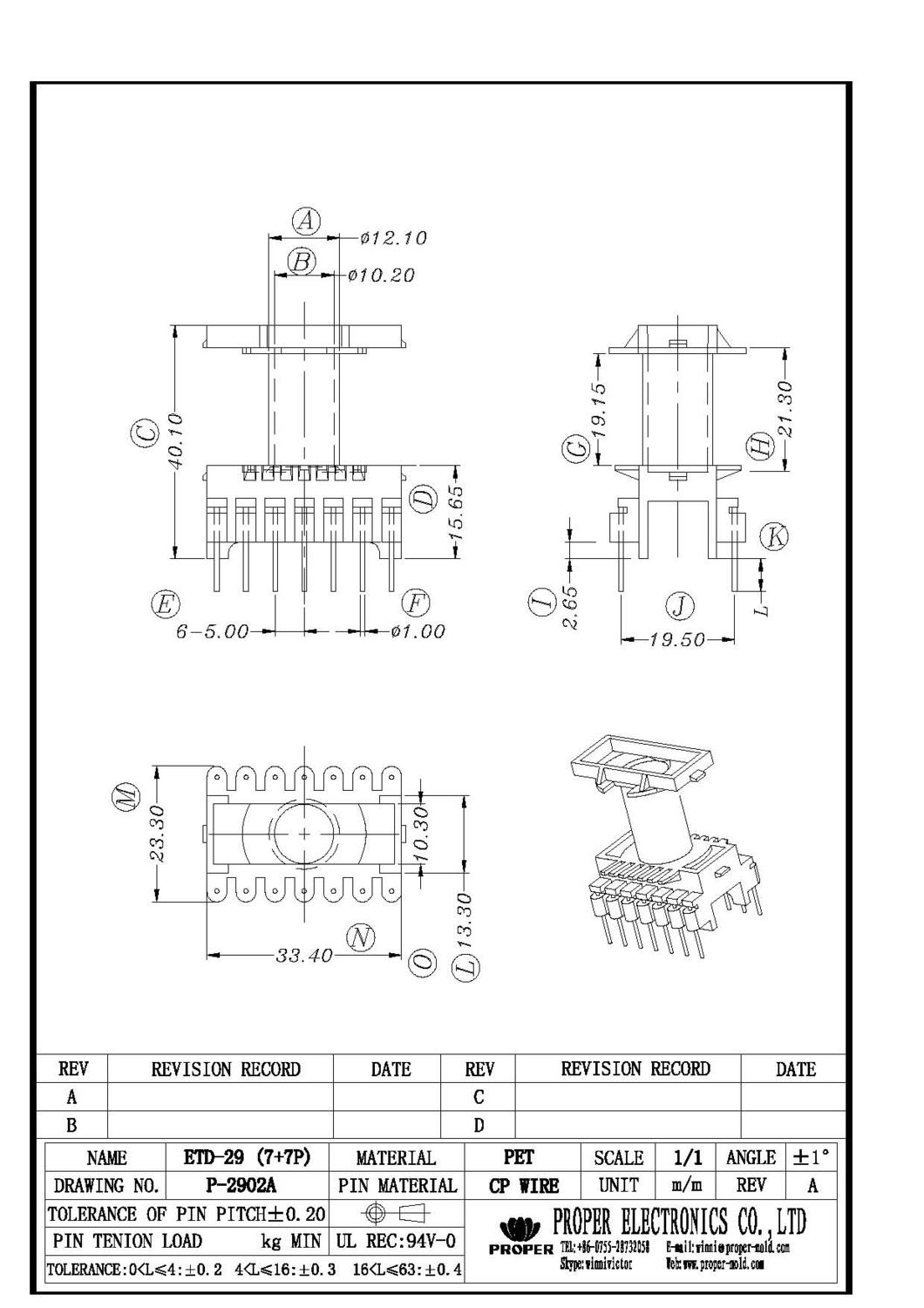 P-2902(ETD29 7+7P-V) - Transformer Bobbin,Clamp,Coil Frame,Hardware SMD ...