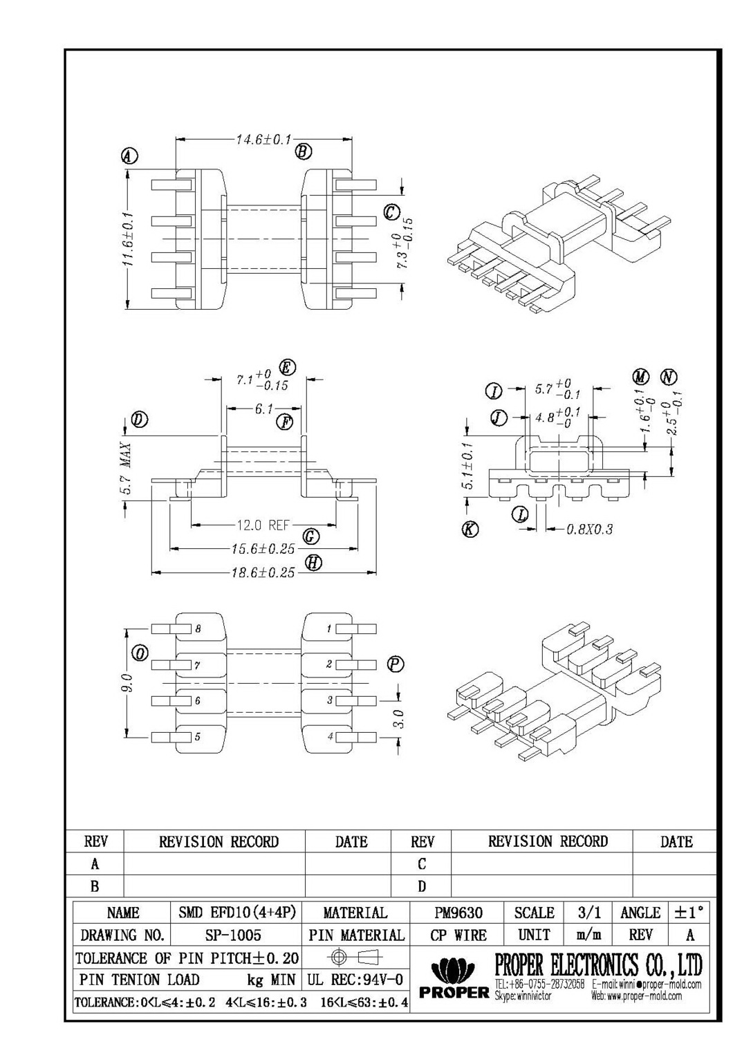 SP-1005(SMD EFD10 4+4P) - Transformer Bobbin,Clamp,Coil Frame,Hardware ...