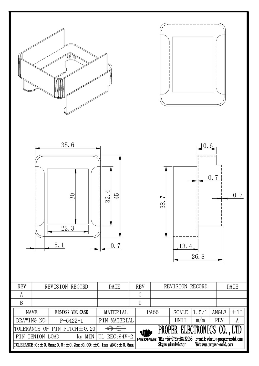 P-5422 EI57X22 VDE BOBBIN - Transformer Bobbin,Clamp,Coil Frame ...