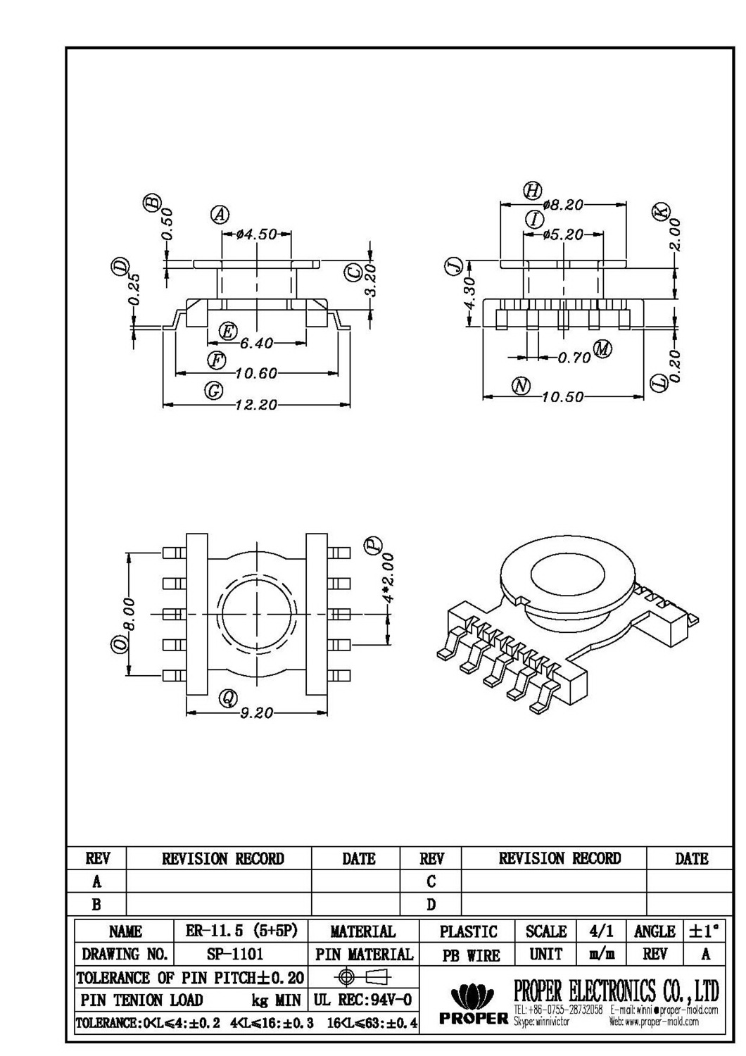 SP-1101(SMD ER11.5 5+5P) - Transformer Bobbin,Clamp,Coil Frame,Hardware ...