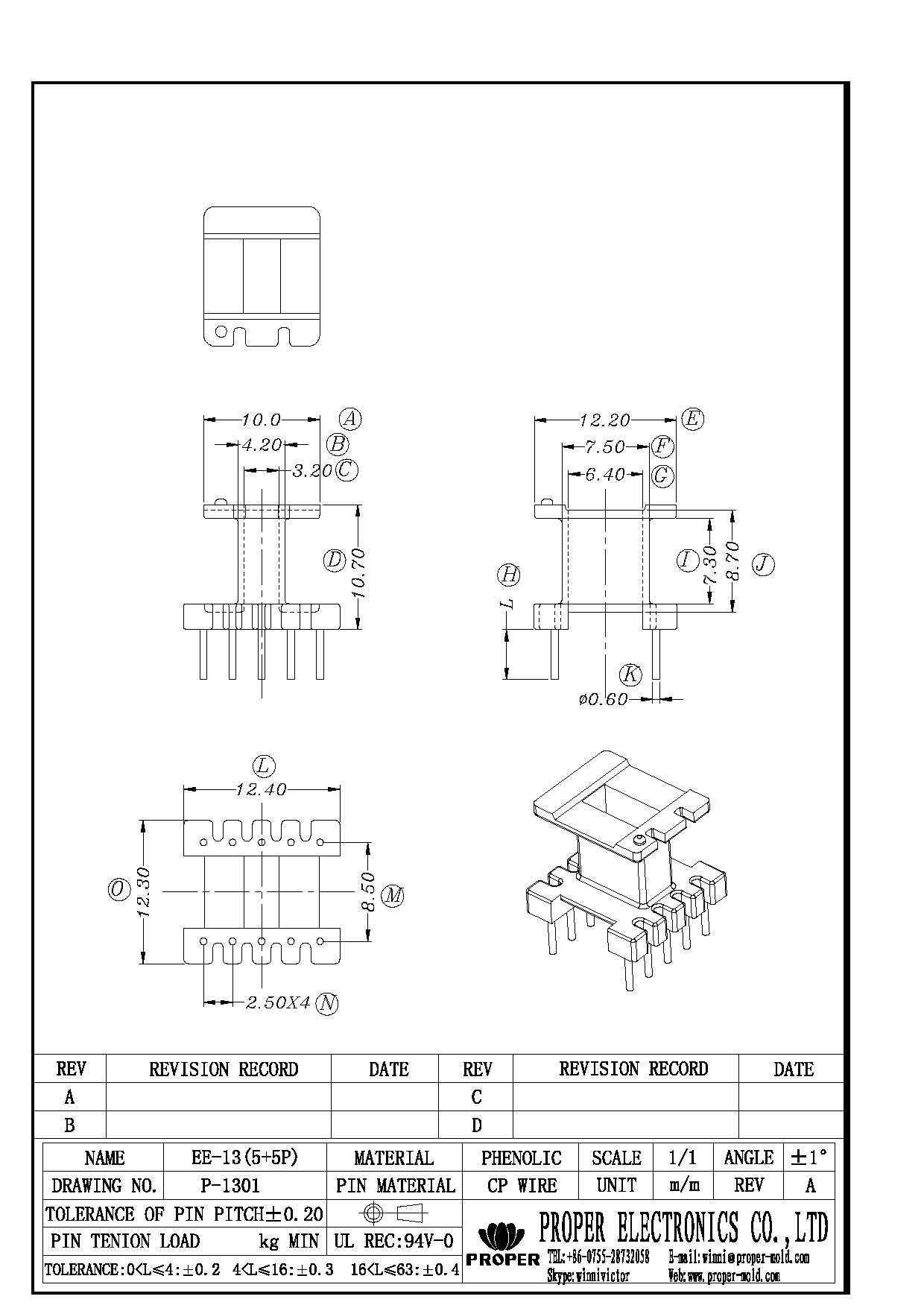 P-1301(EE13 5+5P-V) - Transformer Bobbin,Clamp,Coil Frame,Hardware SMD ...