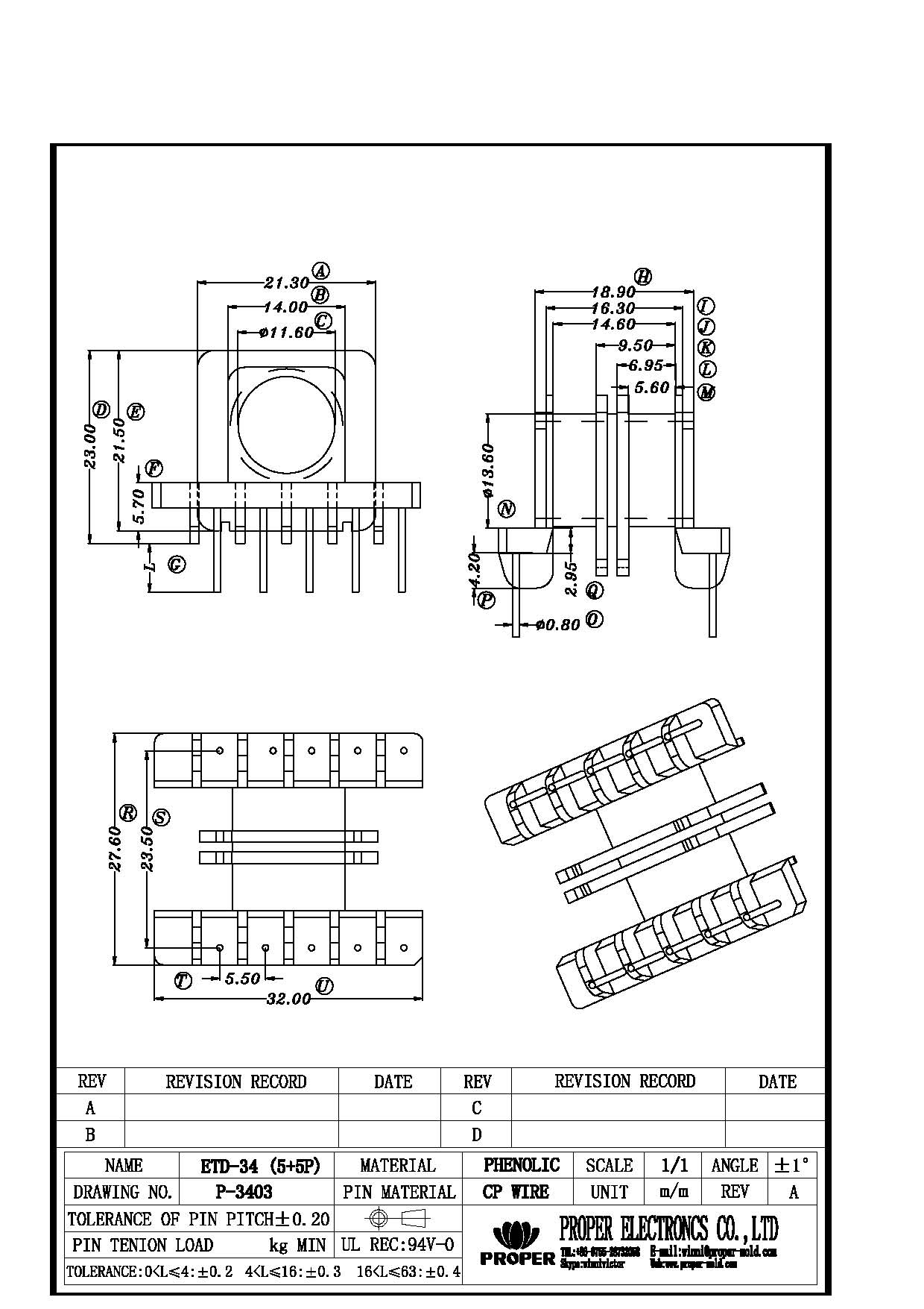P-3403(ETD34 5+5P-H) - Transformer Bobbin,Clamp,Coil Frame,Hardware SMD ...