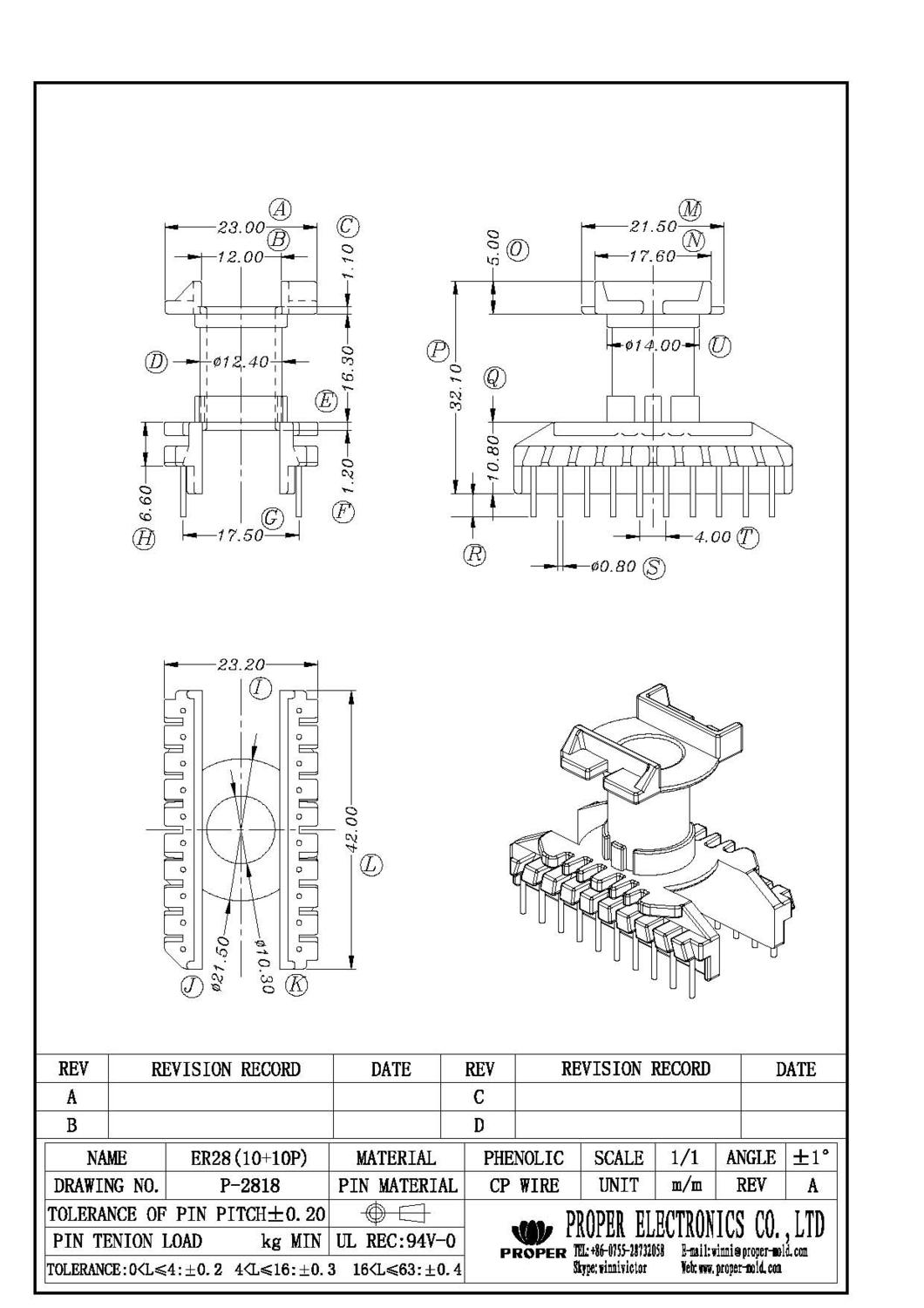 P-2818(ER28 10+10P-V) - Transformer Bobbin,Clamp,Coil Frame,Hardware ...