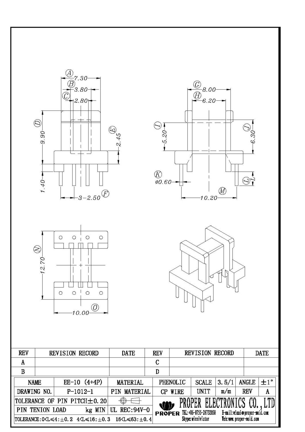 P-1012(EE10 4+4P-V) - Transformer Bobbin,Clamp,Coil Frame,Hardware SMD ...